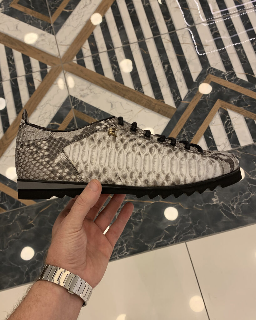 SR Natural White Python Sneakers - Leather Guys