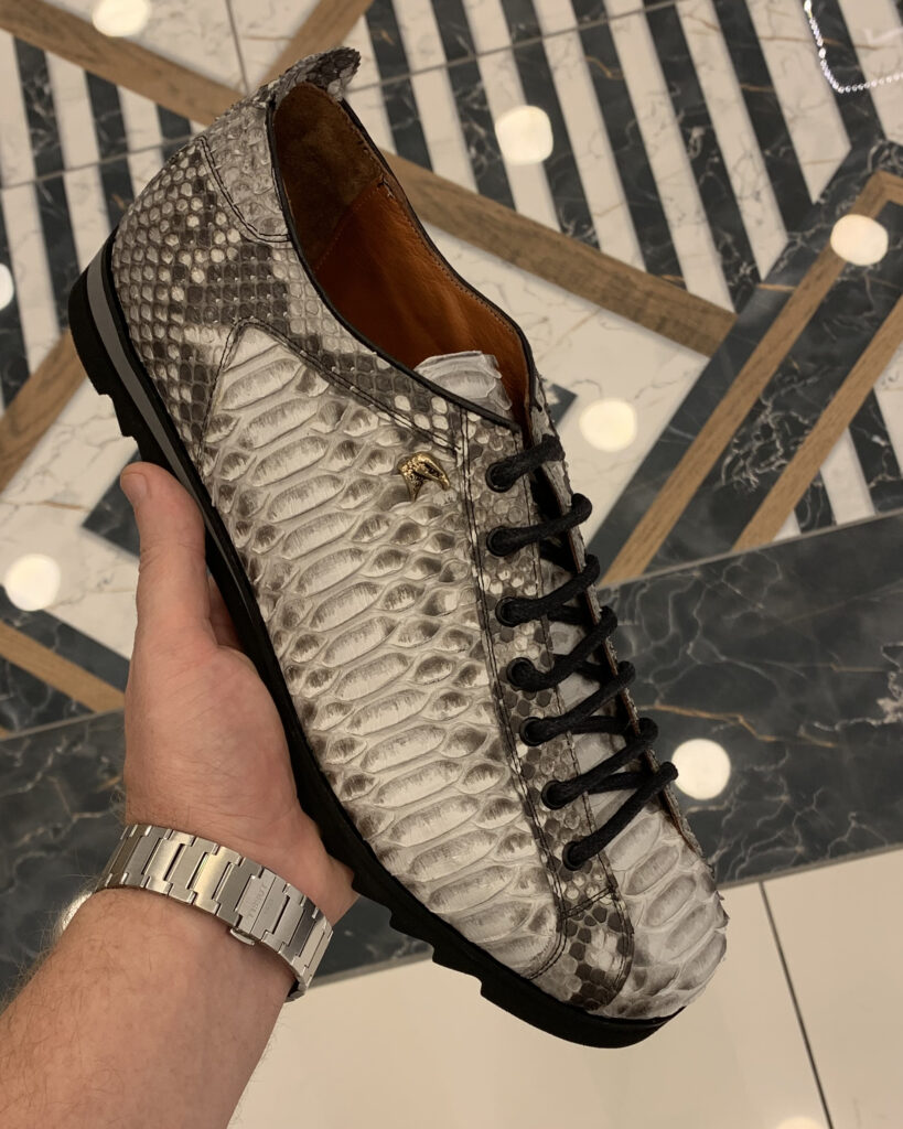 SR Natural White Python Sneakers - Leather Guys