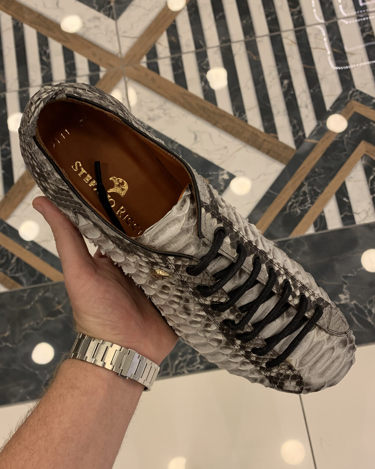 SR Natural White Python Sneakers - Leather Guys