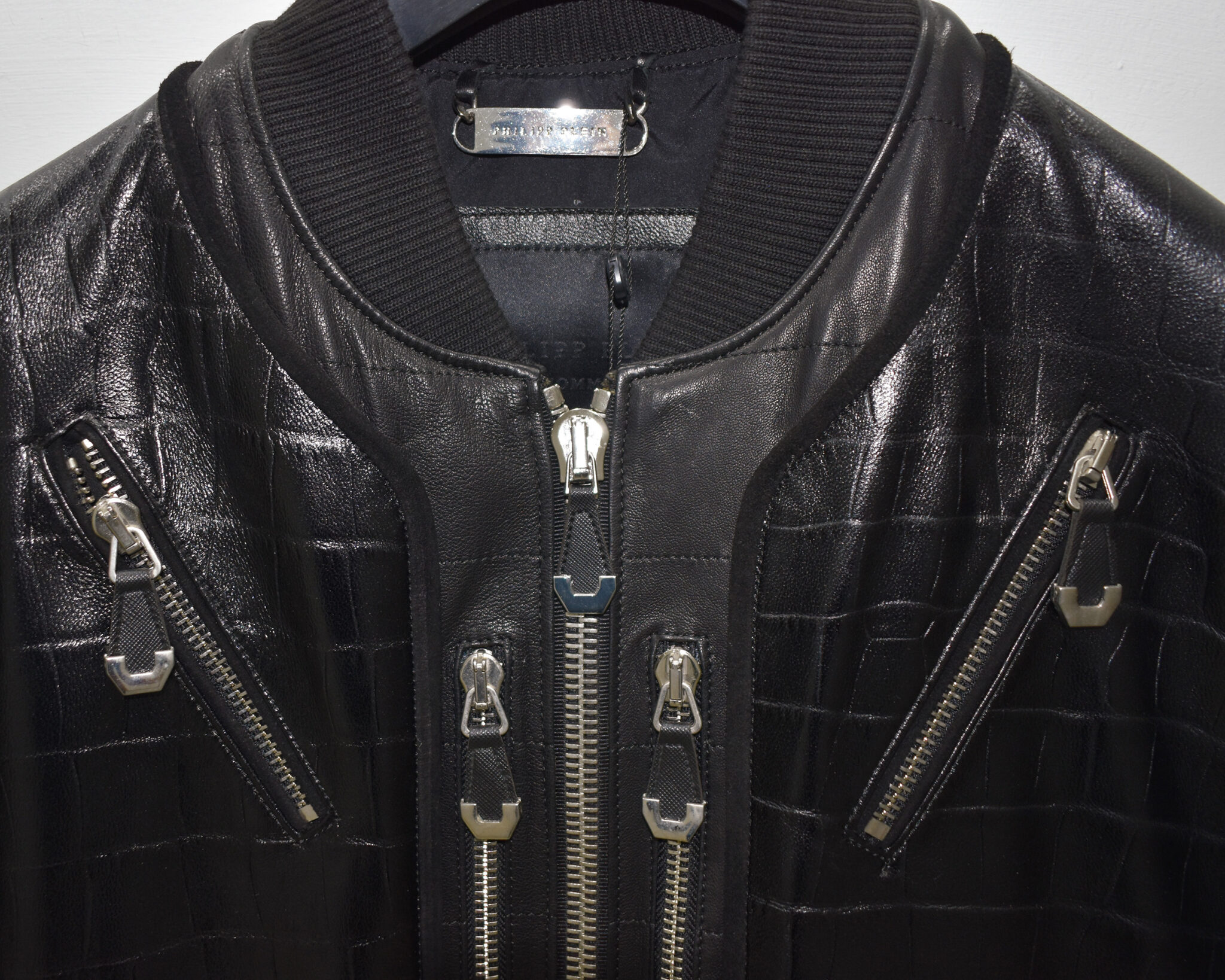 Philipp Plein Crocodile Embossed Leather Bomber Jacket - Leather Guys
