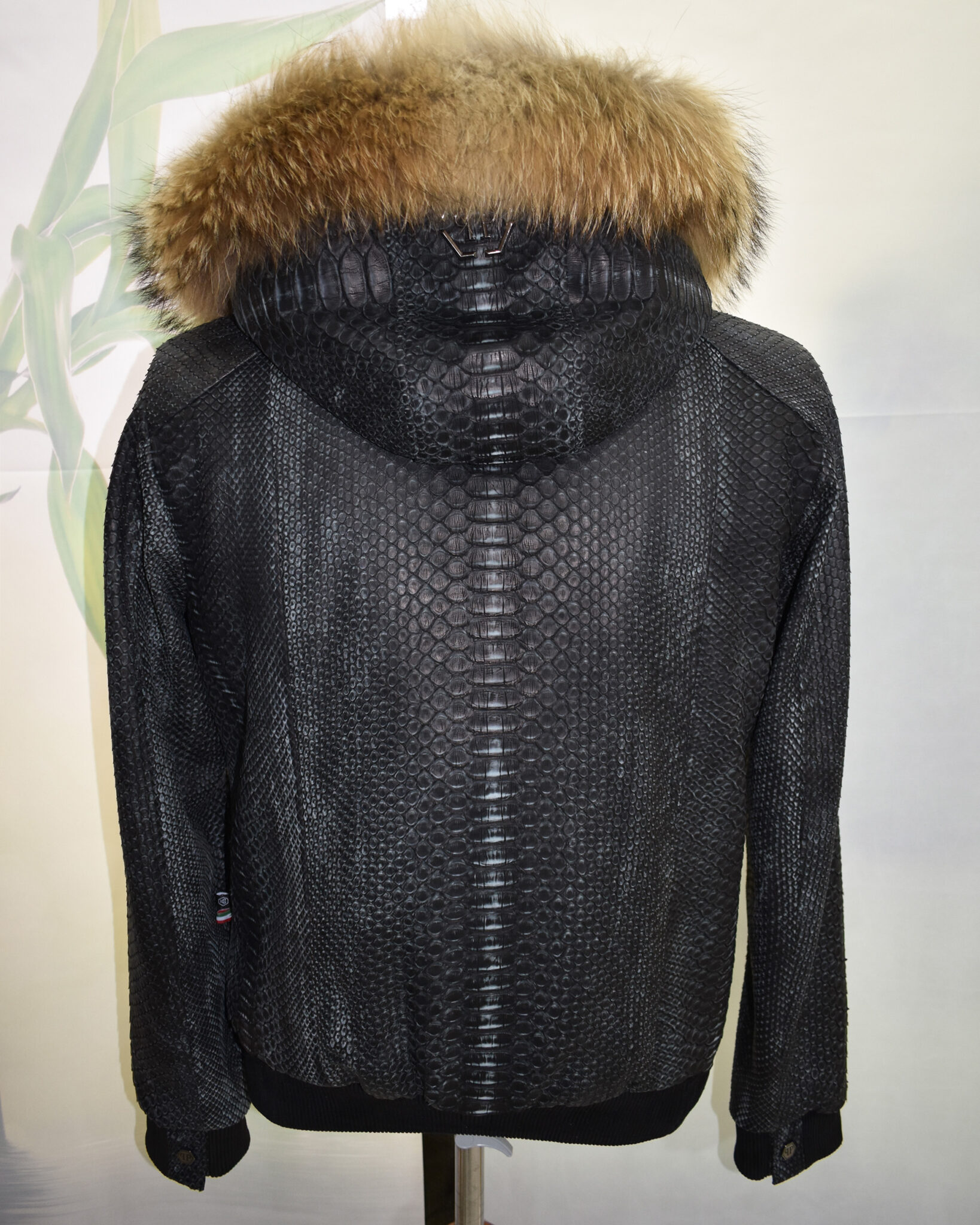 Philipp Plein Black Nubuck Python Leather Fur Lining Fur Hood Jacket ...
