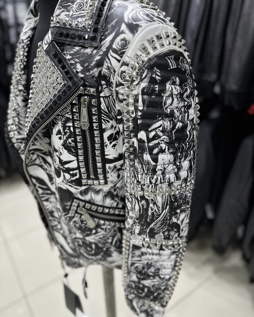 Philipp Plein Vintage Tattoo Biker Leather Jacket - Leather Guys