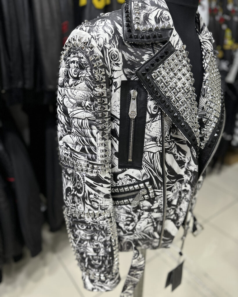 Philipp Plein Vintage Tattoo Biker Leather Jacket - Leather Guys