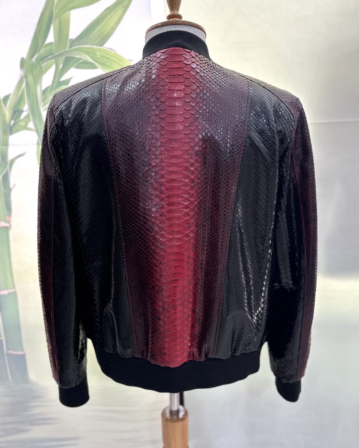 Black Red Python Leather Bomber Jacket - Leather Guys