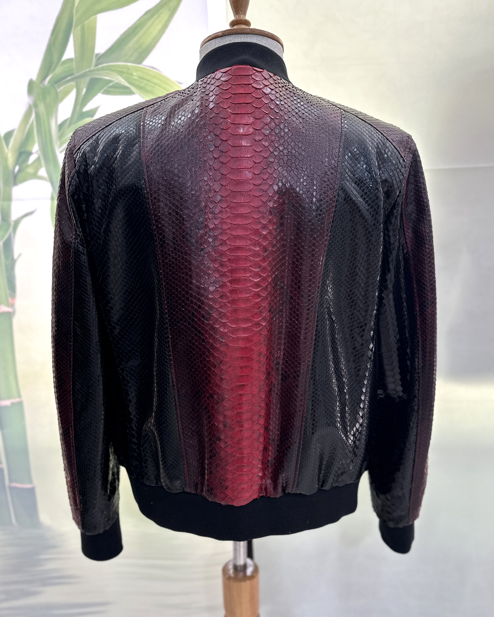 Black Red Python Leather Bomber Jacket - Leather Guys