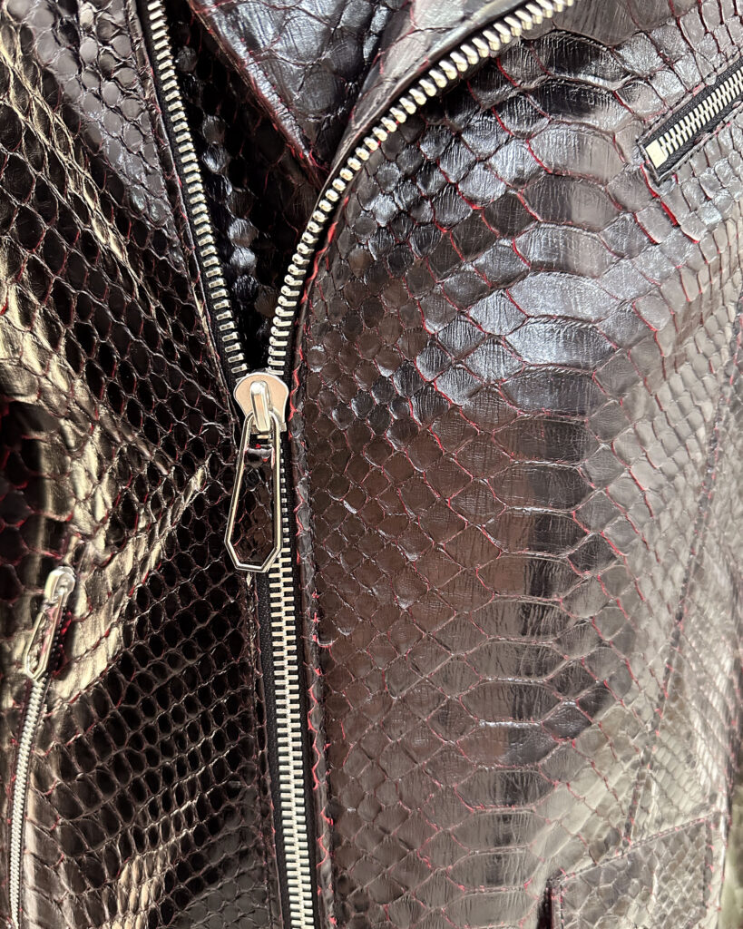 Black Red Python Leather Biker Jacket - Leather Guys