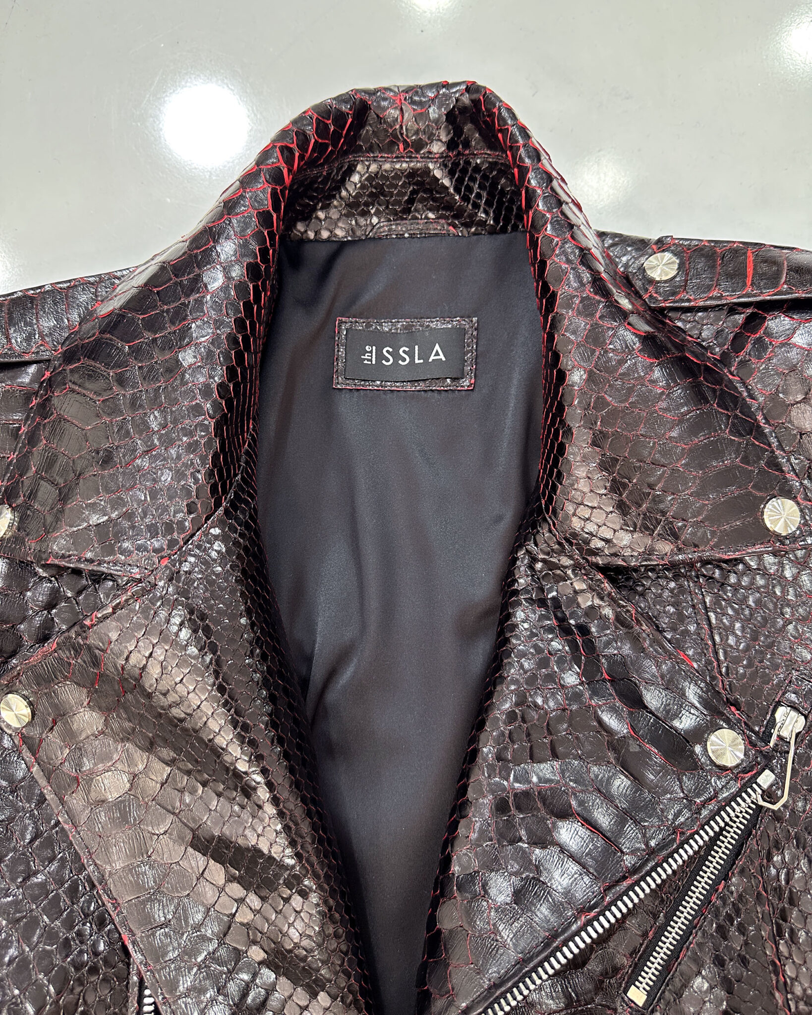 Black Red Python Leather Biker Jacket - Leather Guys