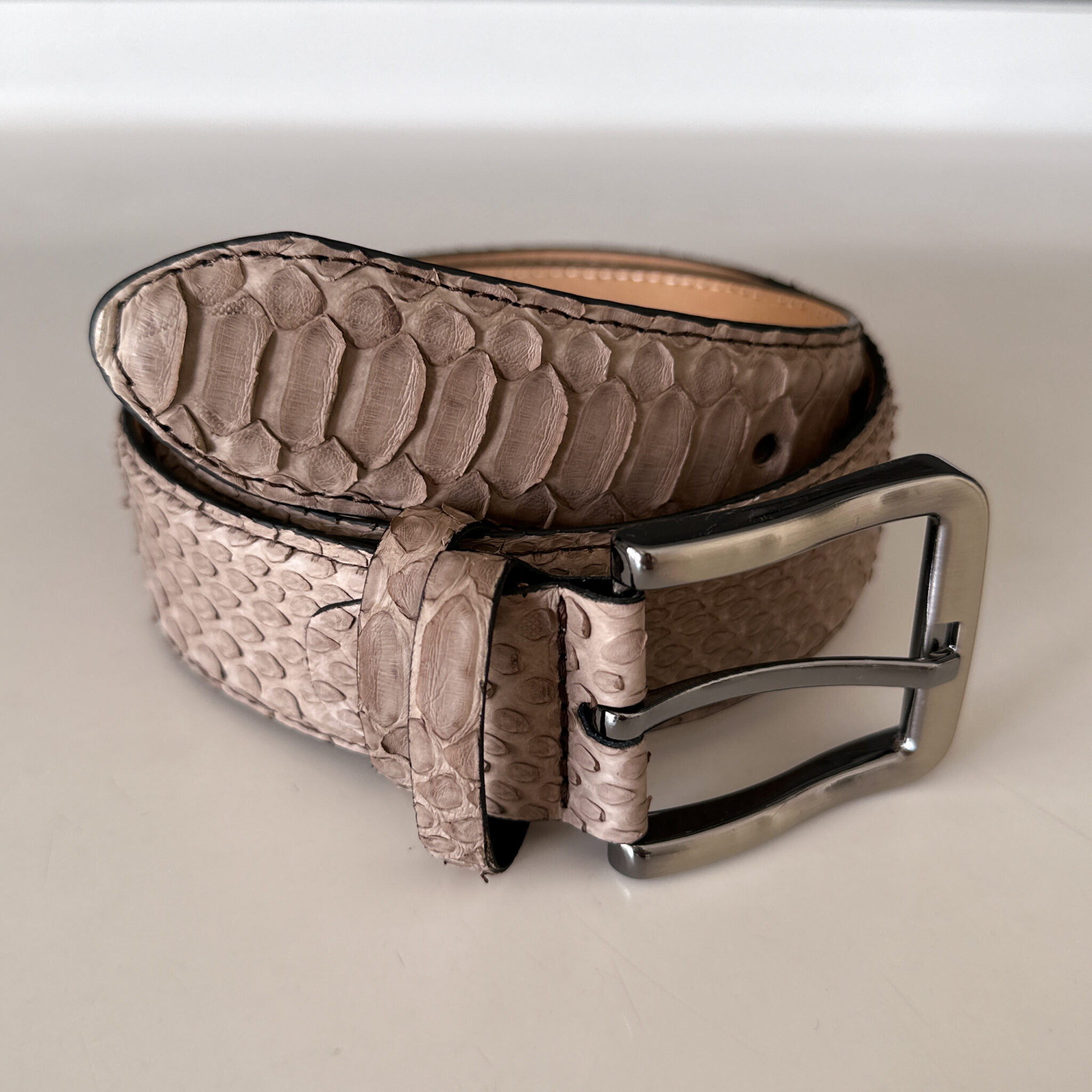 Brown Blue Beige Nubuck Python Leather Belts - Leather Guys