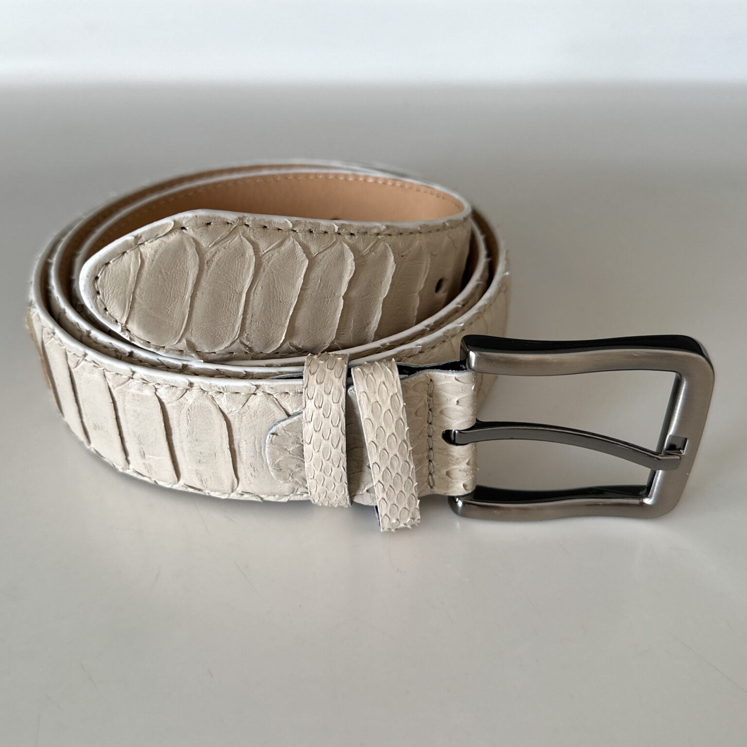 Brown Blue Beige Nubuck Python Leather Belts - Leather Guys