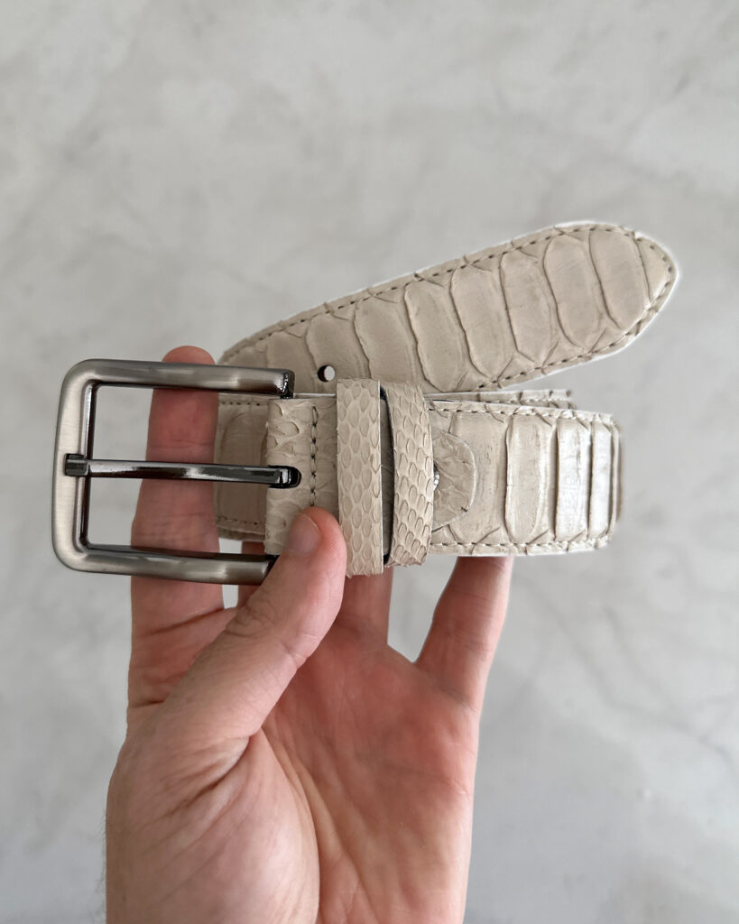 Brown Blue Beige Nubuck Python Leather Belts - Leather Guys