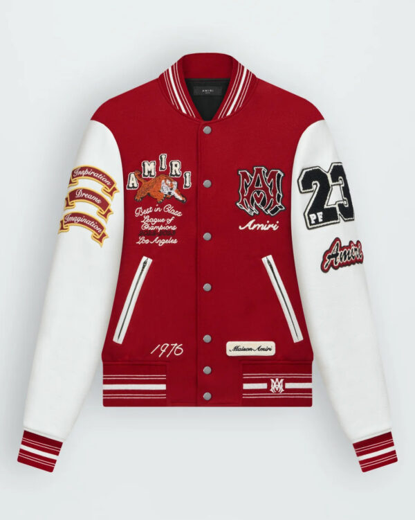 Amiri Red Black Vintage Patch Varsity Bomber Jacket - Leather Guys