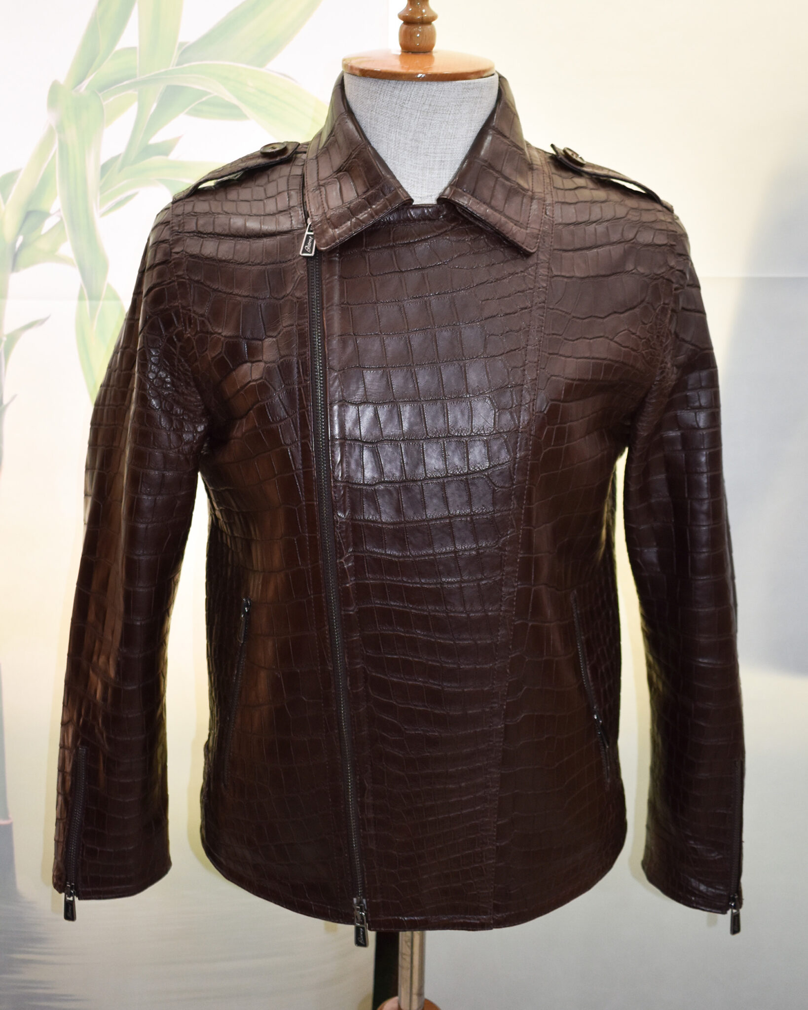 Brioni Genuine Crocodile Leather Biker Jacket - Leather Guys