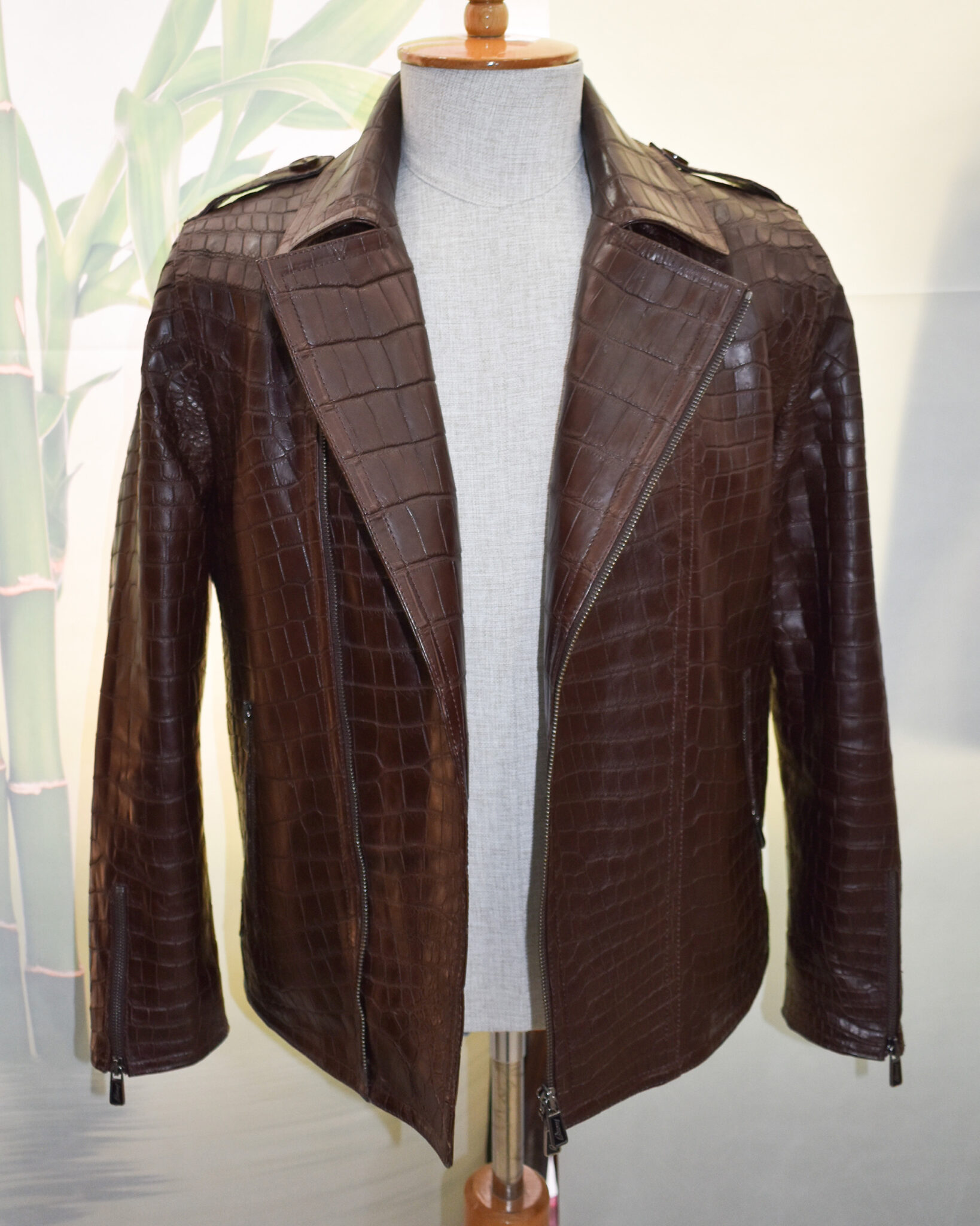 Brioni Genuine Crocodile Leather Biker Jacket - Leather Guys