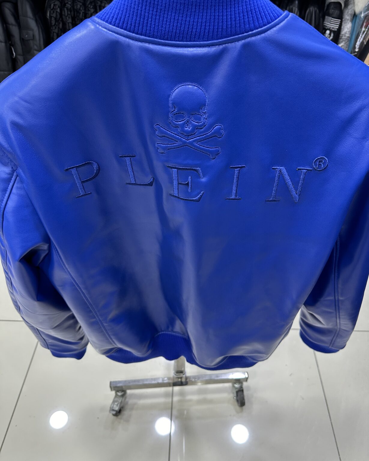 Philipp Plein Blue Leather Bomber Jacket - Leather Guys