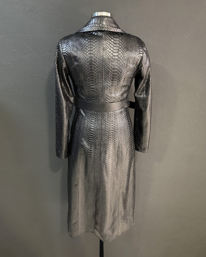 Black Python Leather Long Coat - Leather Guys