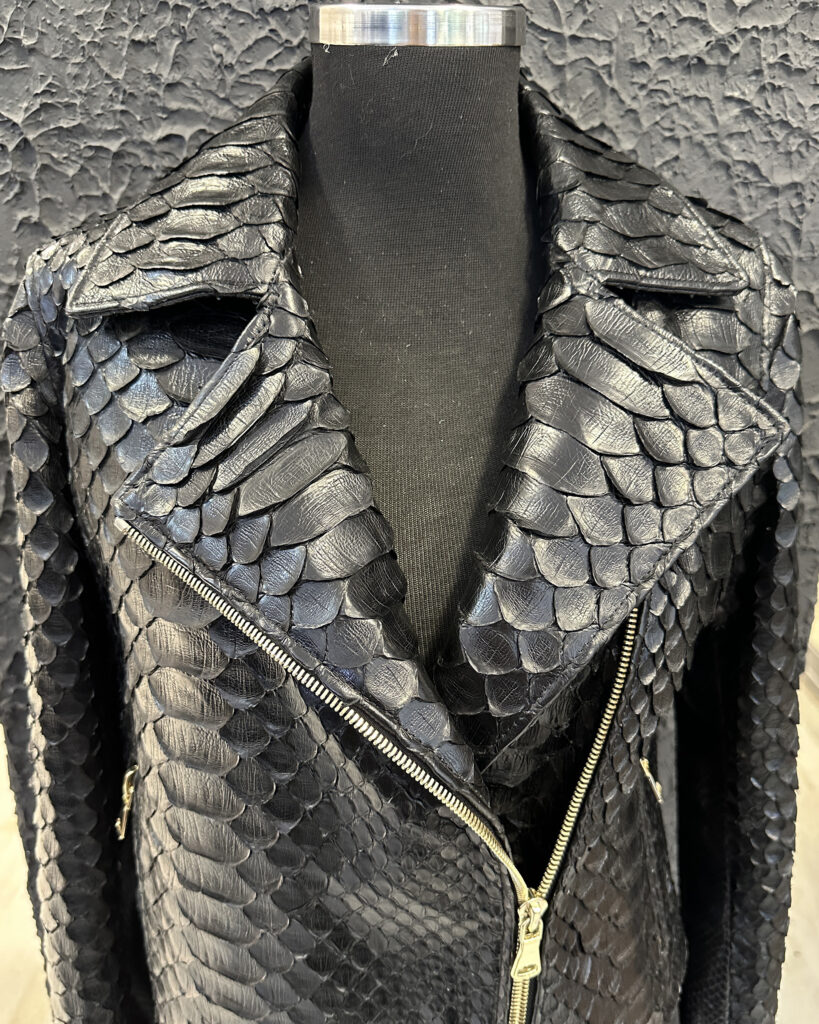 Women's Dragon King Python Leather Biker Jacket - Leather Guys