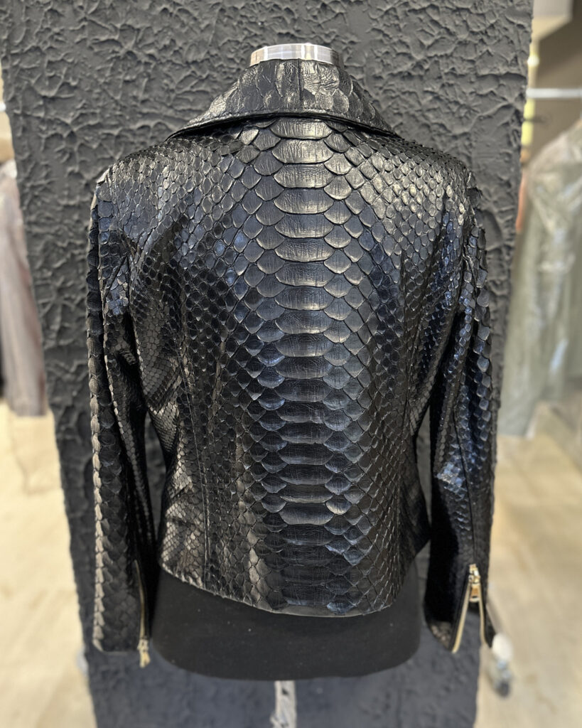 Women's Dragon King Python Leather Biker Jacket - Leather Guys