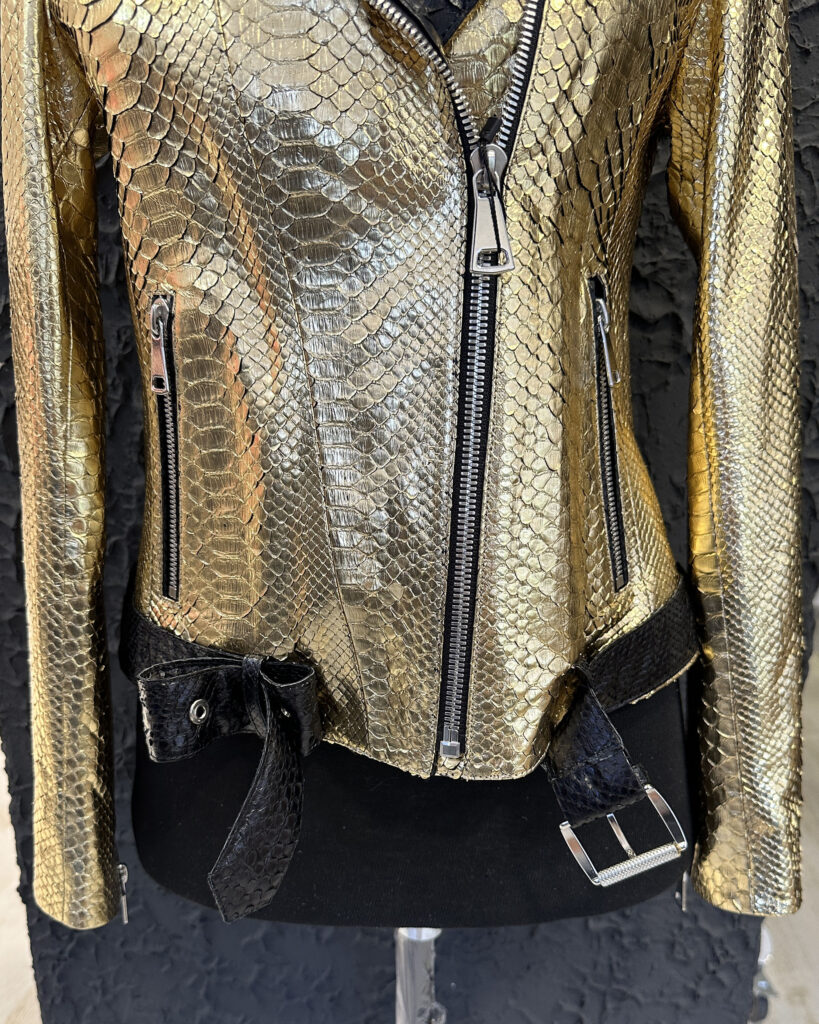 Women's Golden Python Leather Biker Jacket - Leather Guys