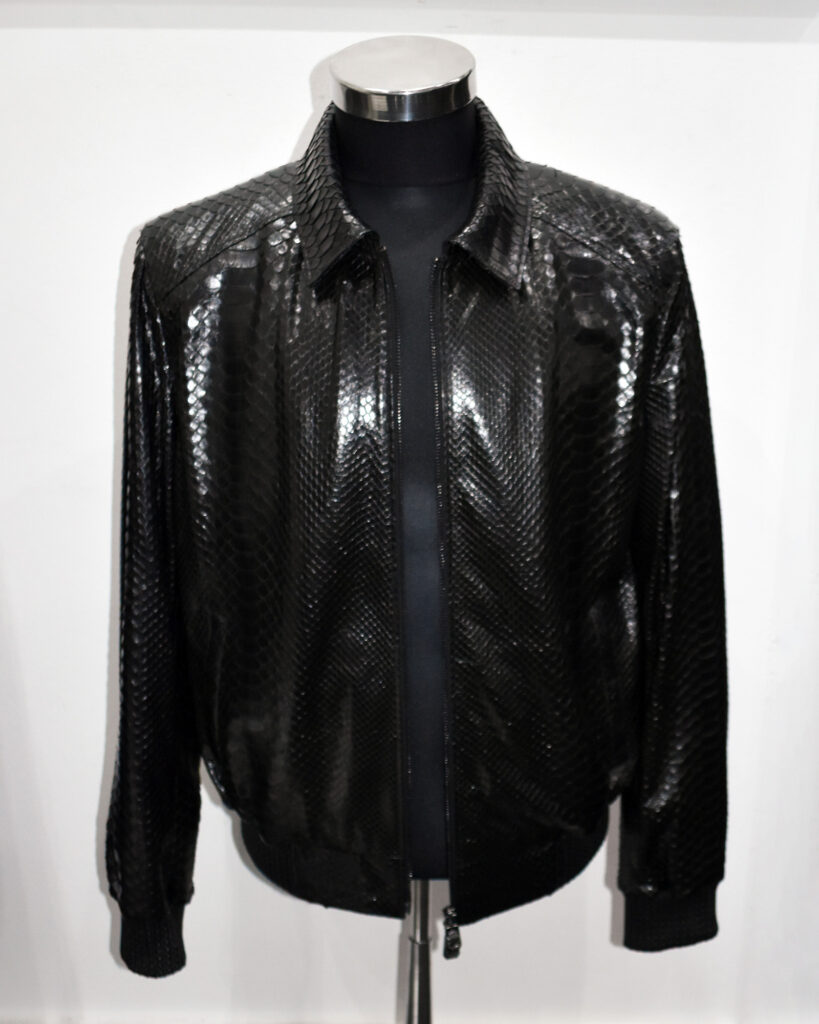 Billionaire Black Genuine Python Leather Jacket - Leather Guys