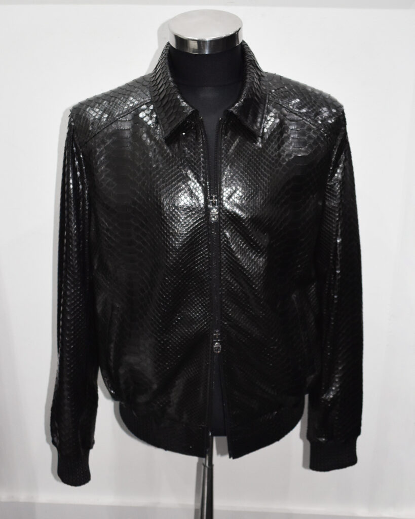 Billionaire Black Genuine Python Leather Jacket - Leather Guys