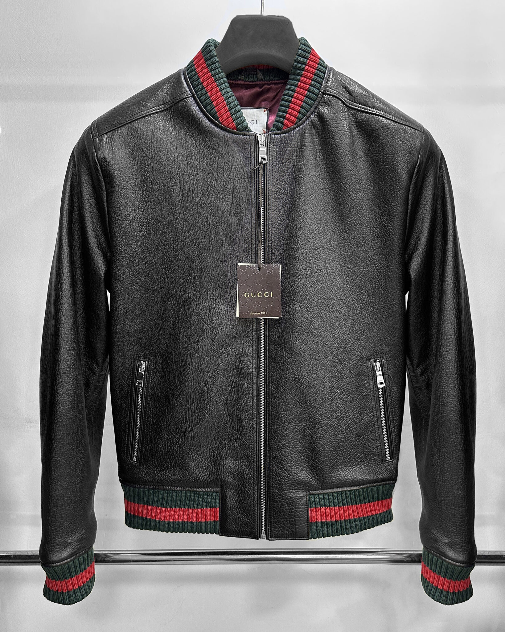 Gucci Black Replica Leather Bomber Jacket - Leather Guys